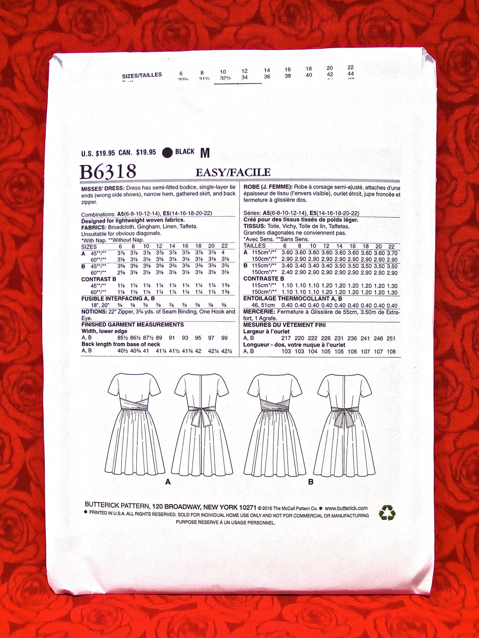 Butterick Easy Sewing Pattern B6318, Dress, Full Gathered Skirt, Sizes ...