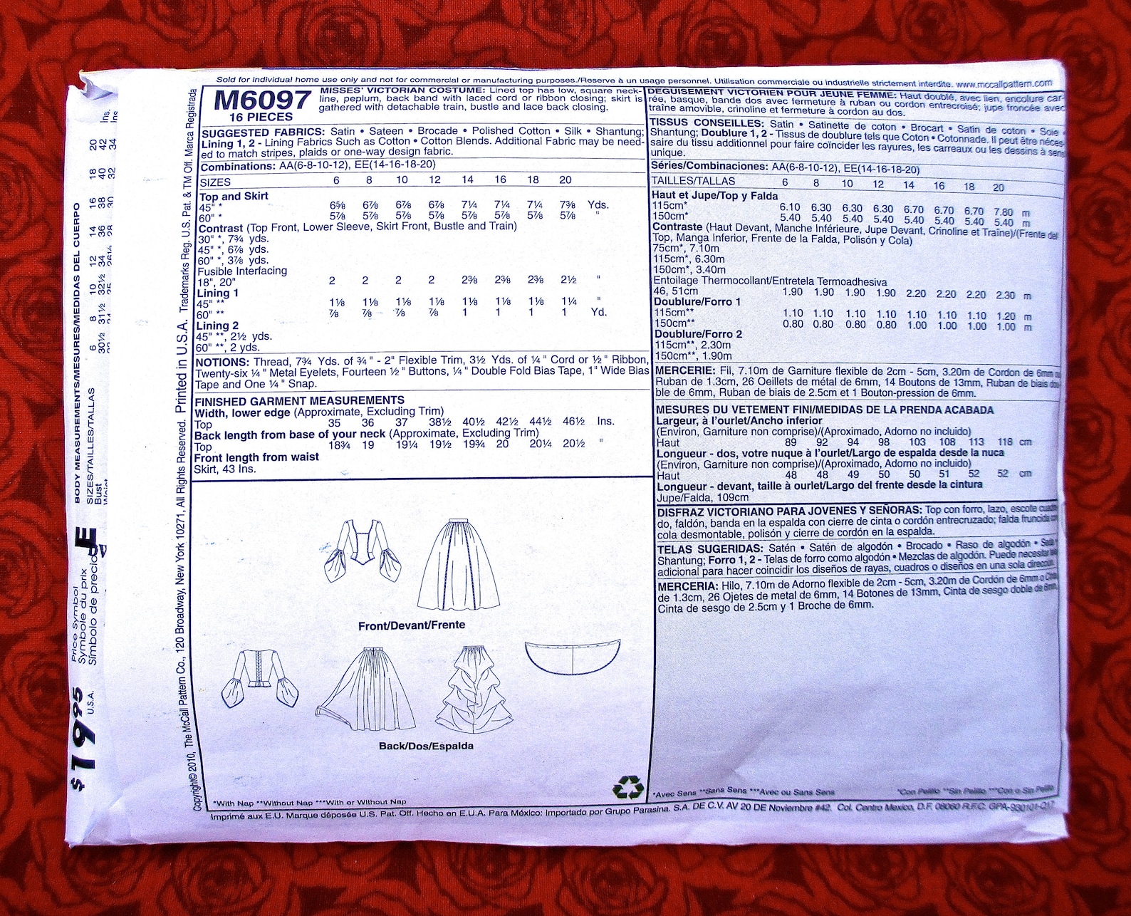 Mccall's Sewing Pattern M6097 Ball Gown Victorian 2-piece - Etsy