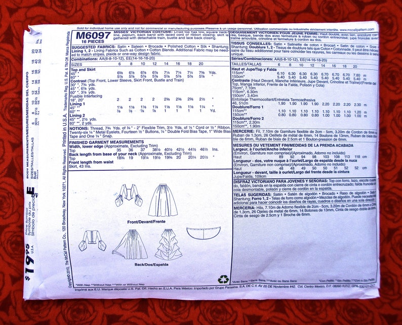 Mccall's Sewing Pattern M6097 Ball Gown Victorian 2-piece - Etsy