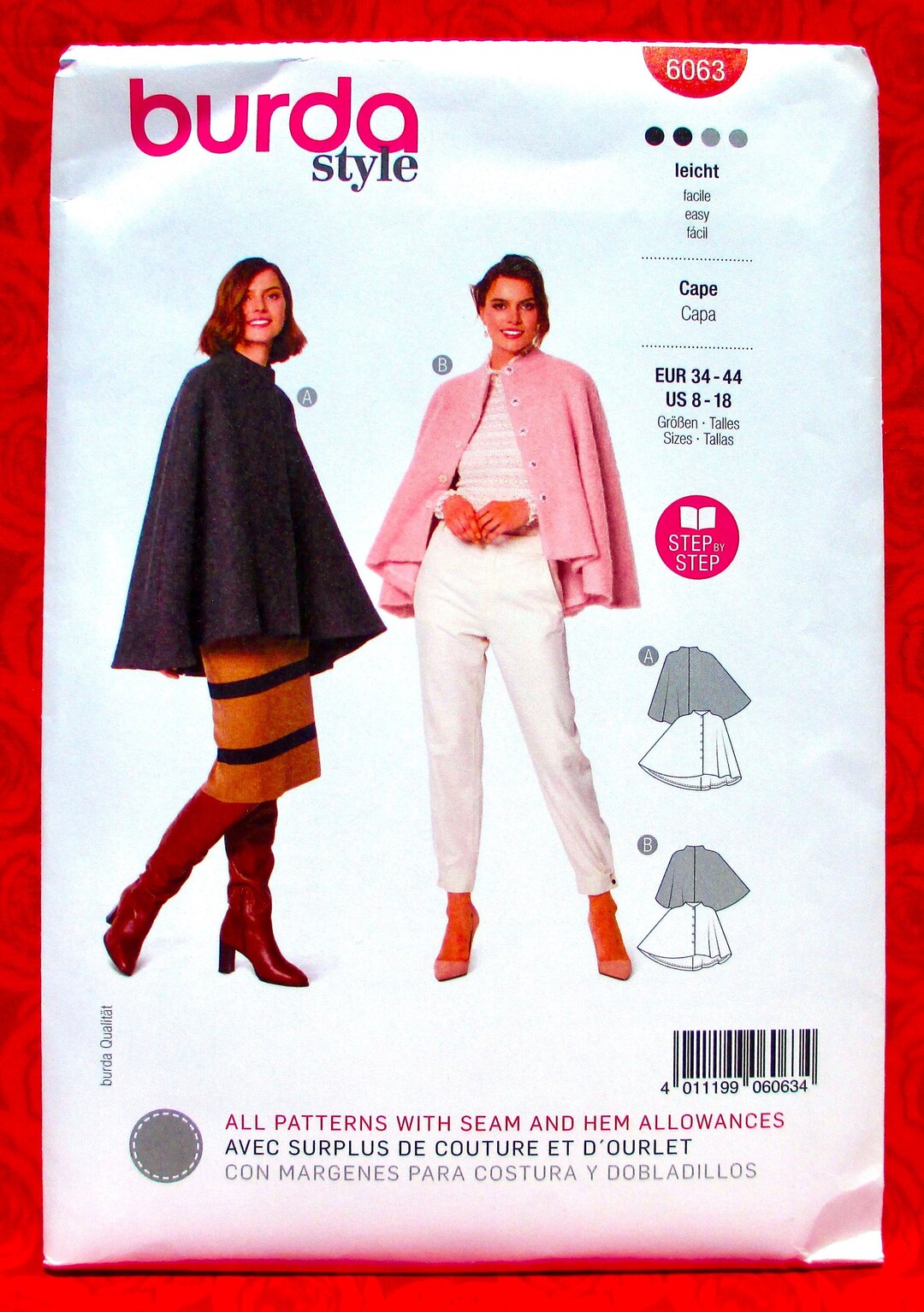 Burda 6063 Easy Sewing Pattern, Loose Fit Cape, Modern Wrap Cloak ...