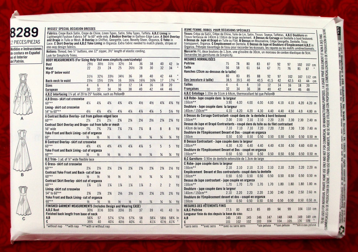 Simplicity Sewing Pattern 8289 Special Occasion Dress Long - Etsy