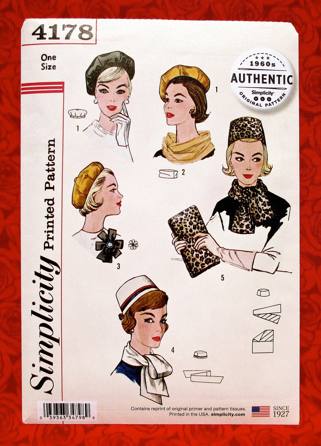 Simplicity Sewing Pattern 4178, Beret, Pillbox Hat, Purse, Scarf ...