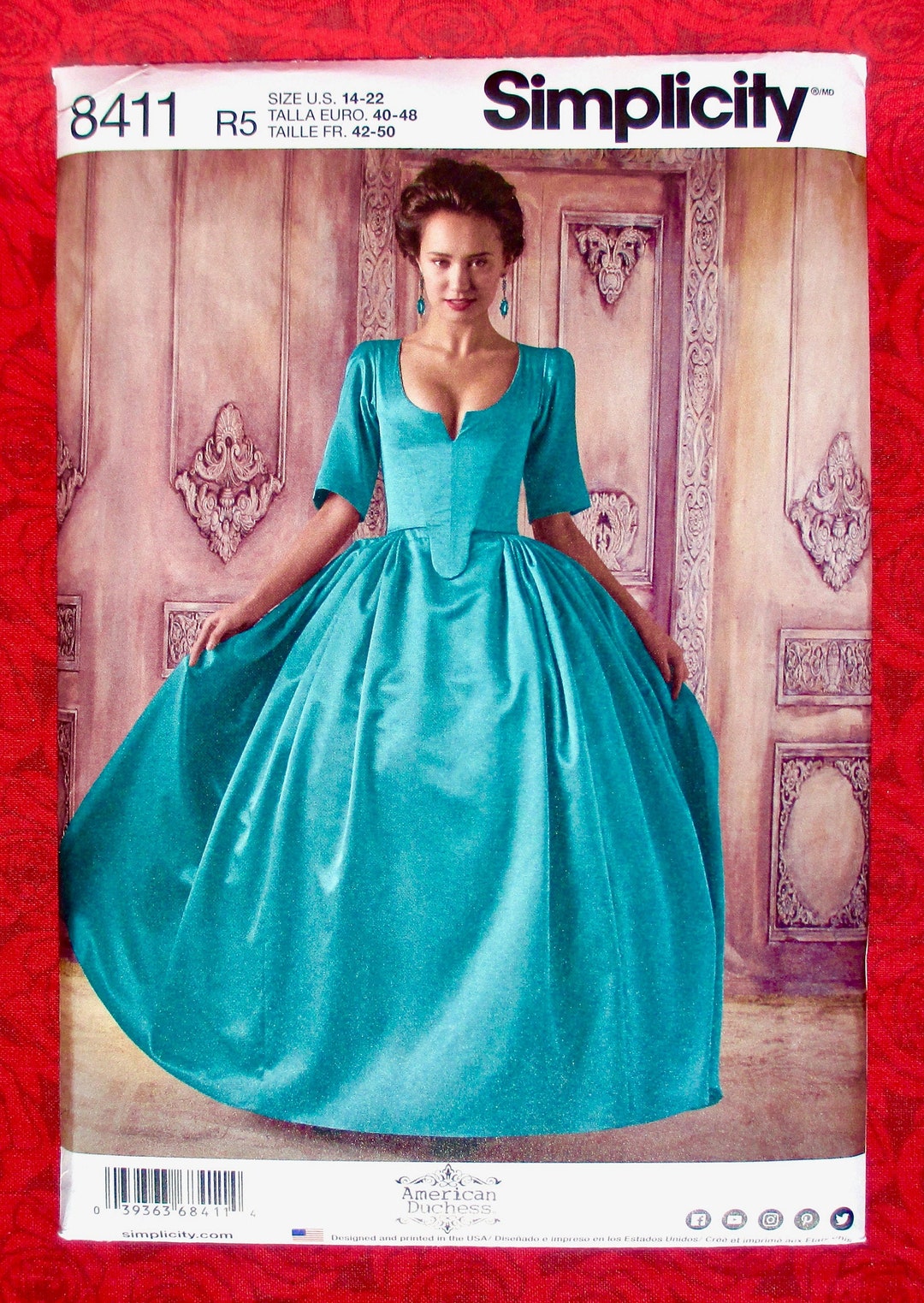 Simplicity 8411 Sewing Pattern, 1700's Two-piece Gown, Panniers, Sizes ...