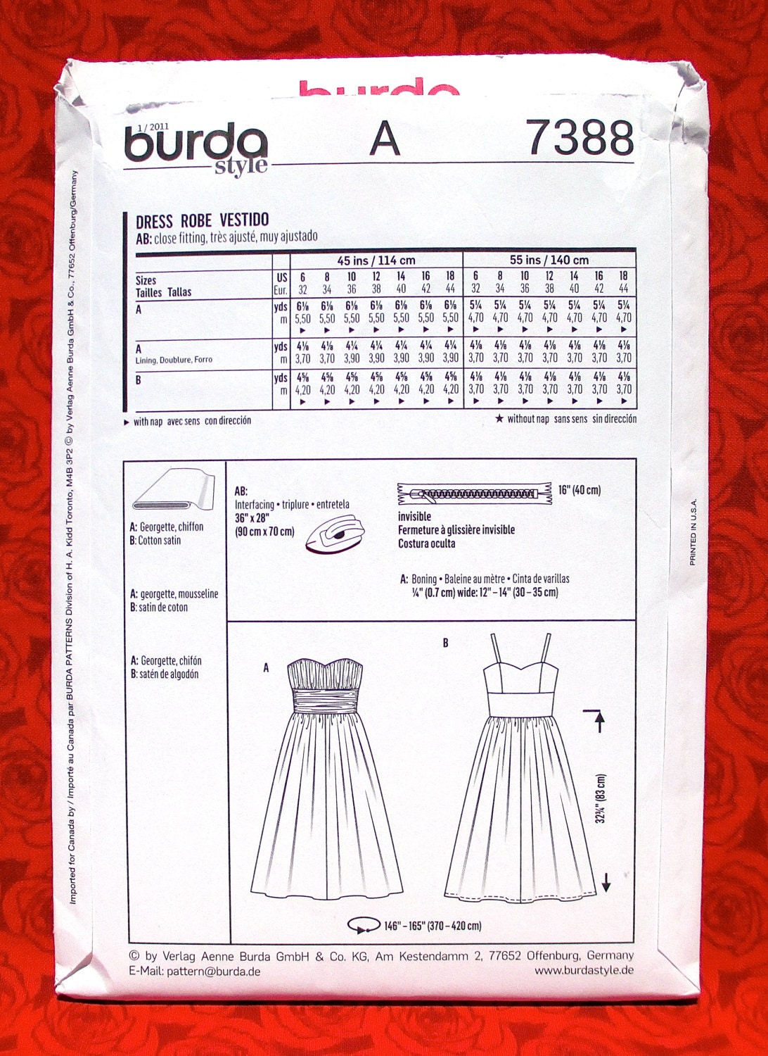 Burda Sewing Pattern 7388 Sweetheart Neckline Dress Full | Etsy