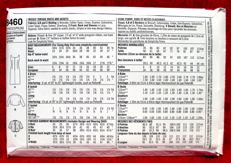 Simplicity Sewing Pattern 8460 Sheath Dress Jacket - Etsy