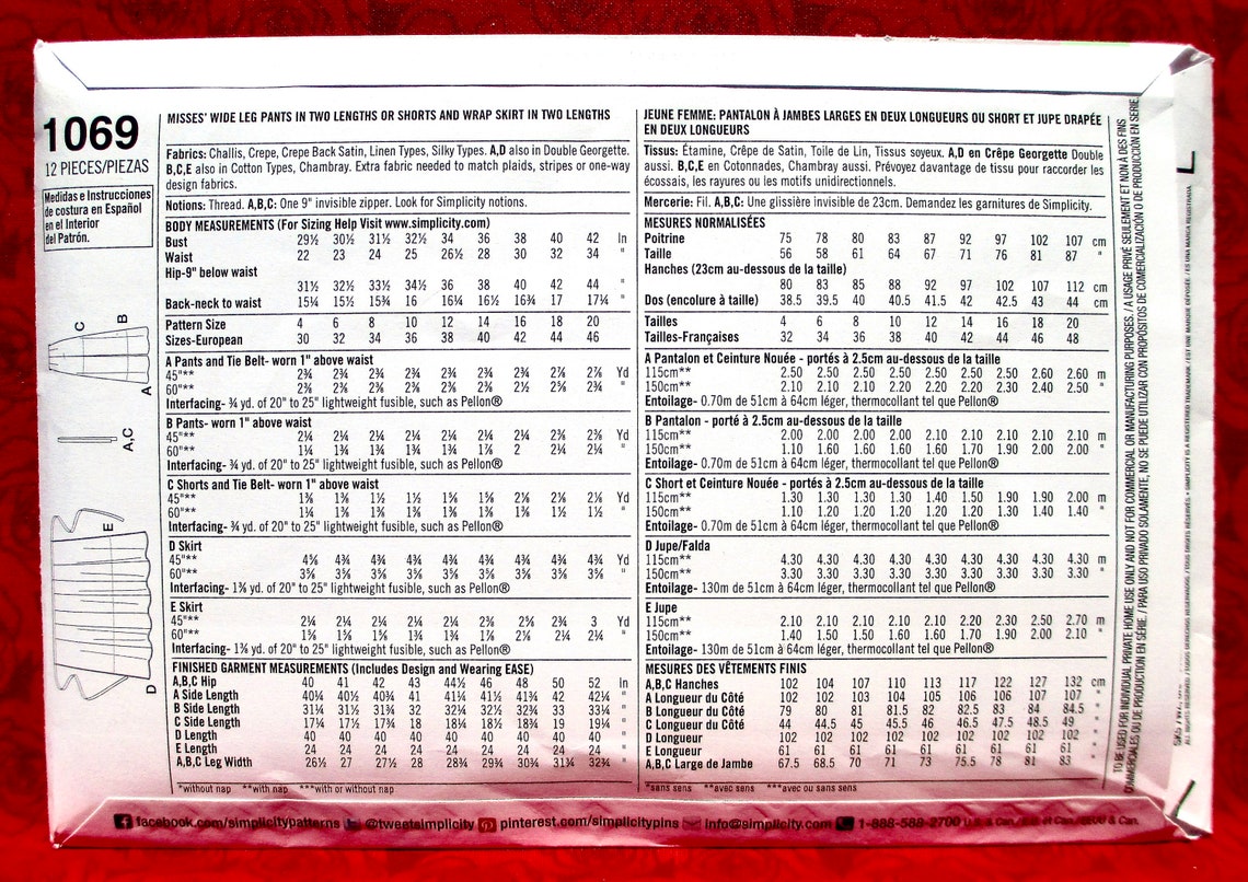 Simplicity Sewing Pattern 1069 Pants Shorts Skirt Wide - Etsy