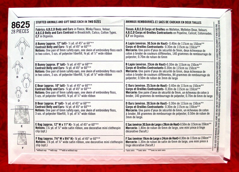 Simplicity Sewing Pattern 8625 Bunny Rabbit Teddy Bear - Etsy