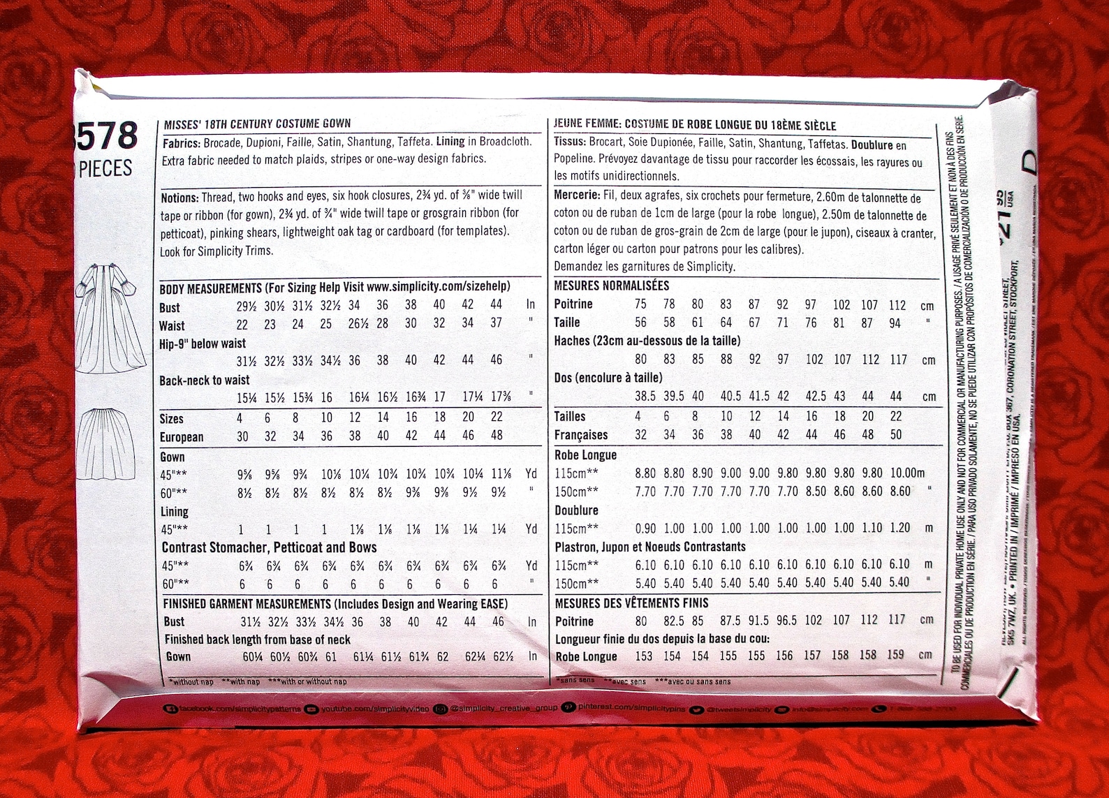 Simplicity Sewing Pattern 8578 1700's Georgian Gown - Etsy