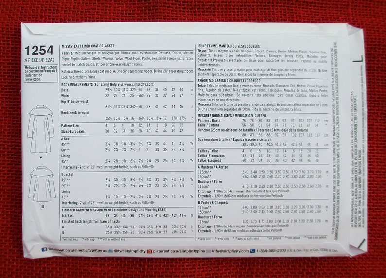 Simplicity Easy Sewing Pattern 1254 Coat Jacket Oversized - Etsy