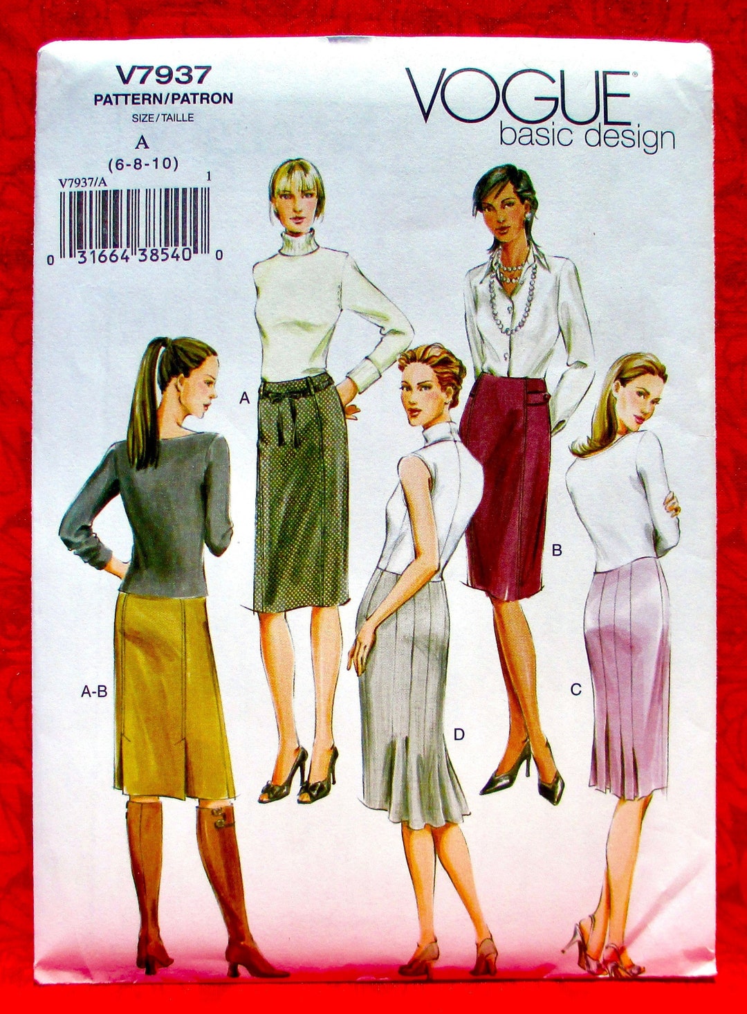 Vogue Easy Sewing Pattern V7937, Straight Skirt, Knee Length, Back ...
