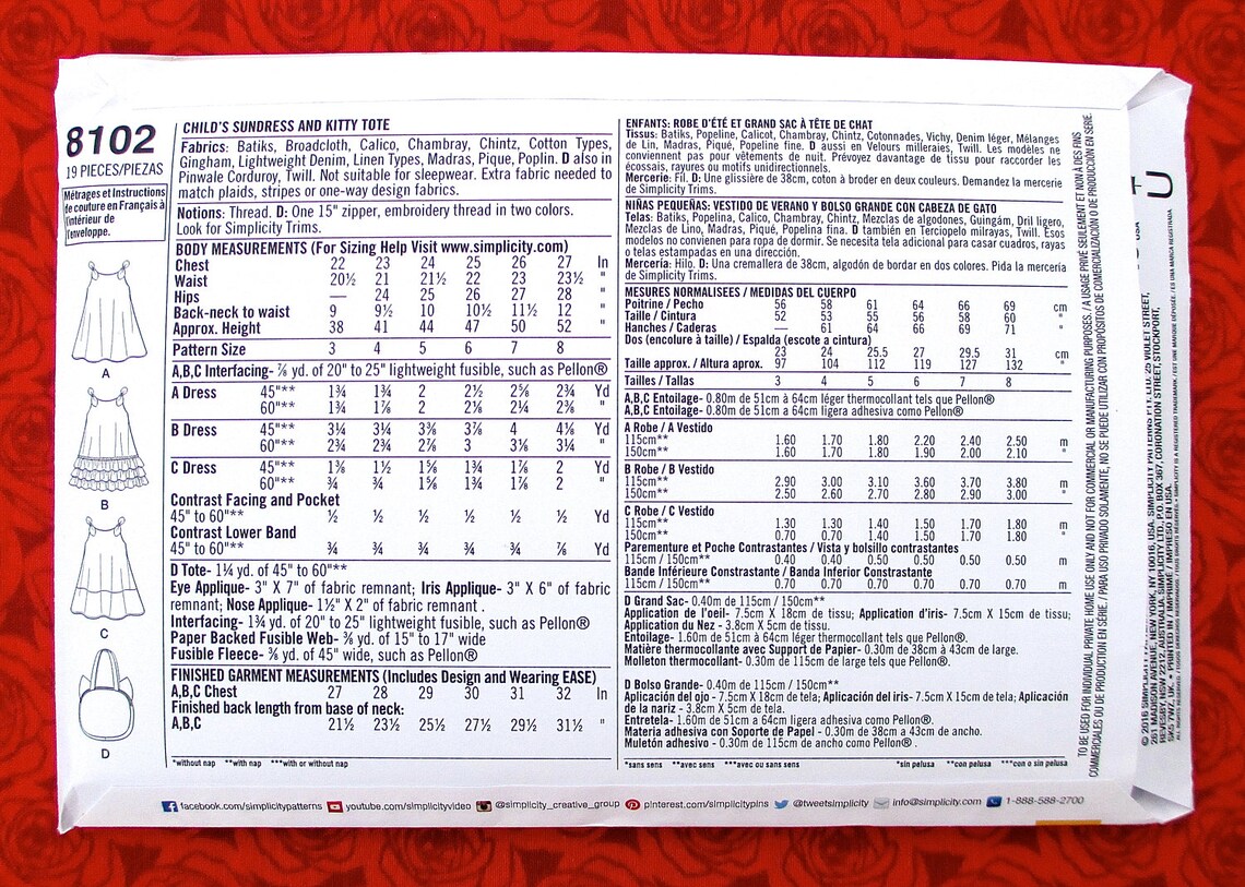 Simplicity Easy Sewing Pattern 8102 Sundress Kitty Tote Bag | Etsy