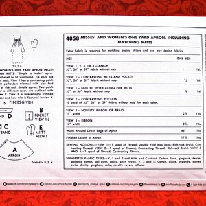 Simplicity Easy Sewing Pattern 4858 Fancy Half Aprons, Oven Mitt, Back Tie Bow, Pockets, MCM ...