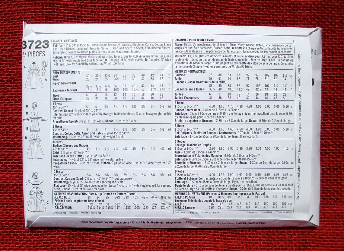 Simplicity Costume Sewing Pattern 3723 Colonial Pilgrim | Etsy