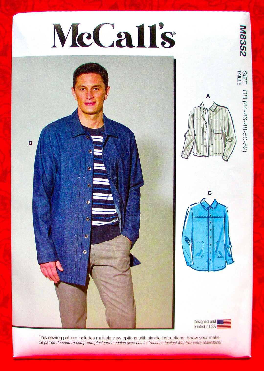 Mccall's Sewing Pattern M8352, Overshirt Utility Jacket, CPO Shirt, Men ...