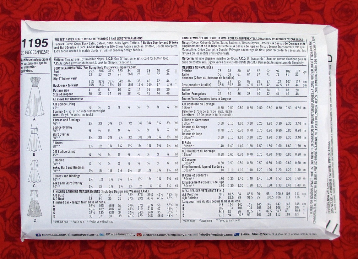 Simplicity Sewing Pattern 1195 Evening Gown Special Occasion | Etsy