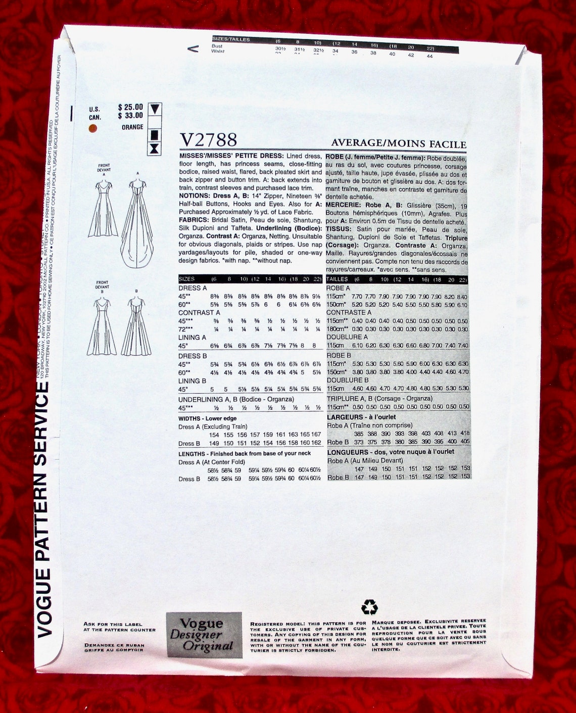 Vogue Sewing Pattern V2788 Bridal Gown Formal Evening Dress - Etsy