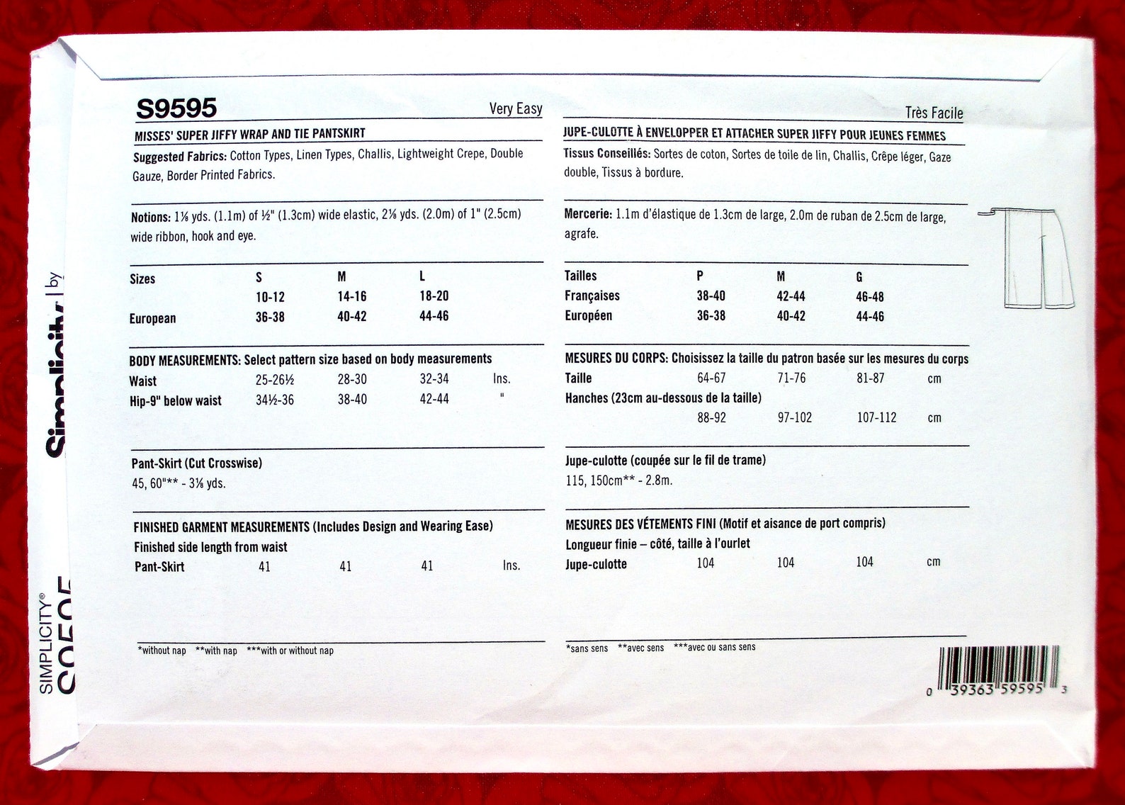 Simplicity Easy Sewing Pattern S9595 Wrap and Tie Pantskirt - Etsy