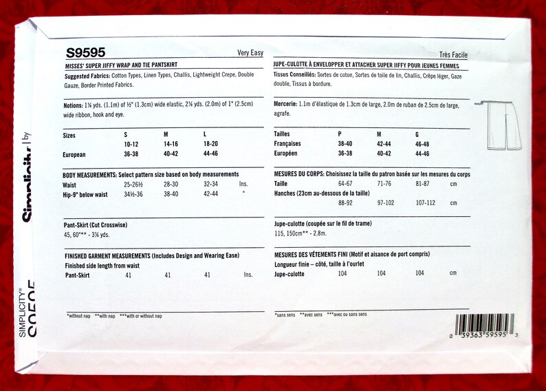 Simplicity Easy Sewing Pattern S9595 Wrap and Tie Pantskirt - Etsy