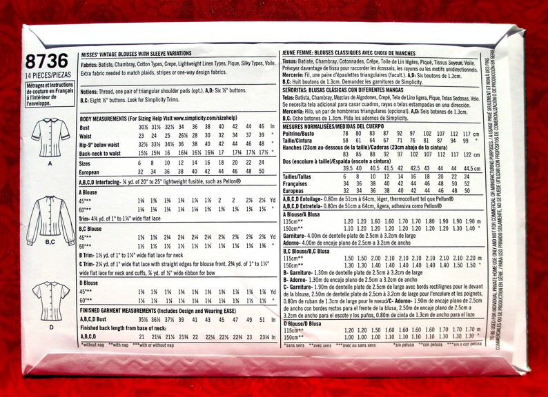 Simplicity Sewing Pattern 8736 1940's Blouses High Neck - Etsy