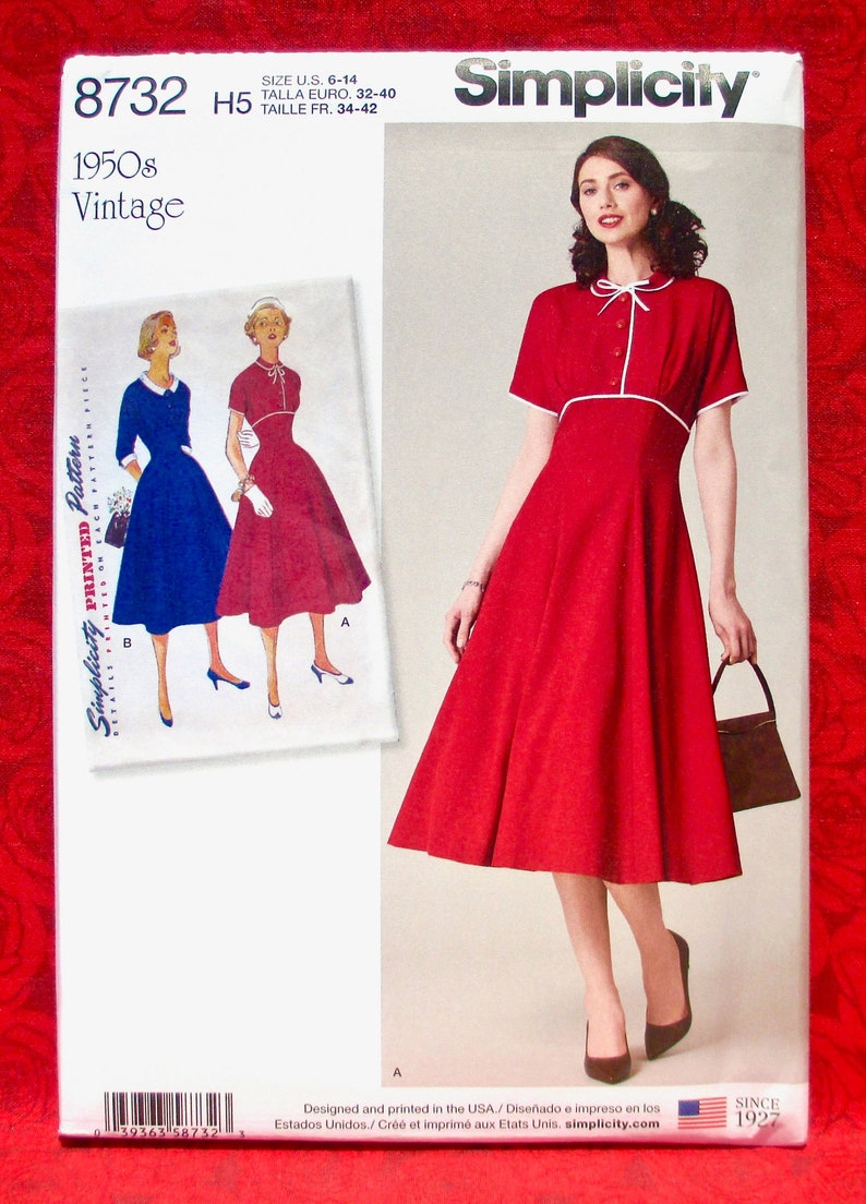 Simplicity Sewing Pattern 8732 1950's Empire Waist Dress - Etsy