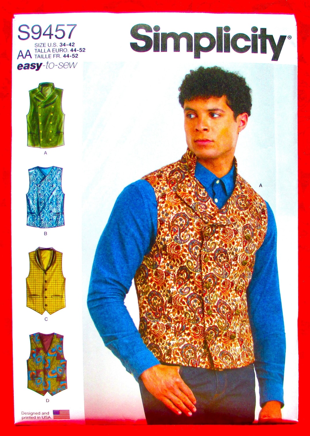 Simplicity Easy Sewing Pattern S9457, Men's Vest, Waistcoat, Single ...