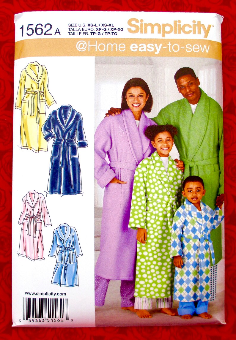 Simplicity Sewing Pattern 1562 Wrap Bath Robe Family | Etsy