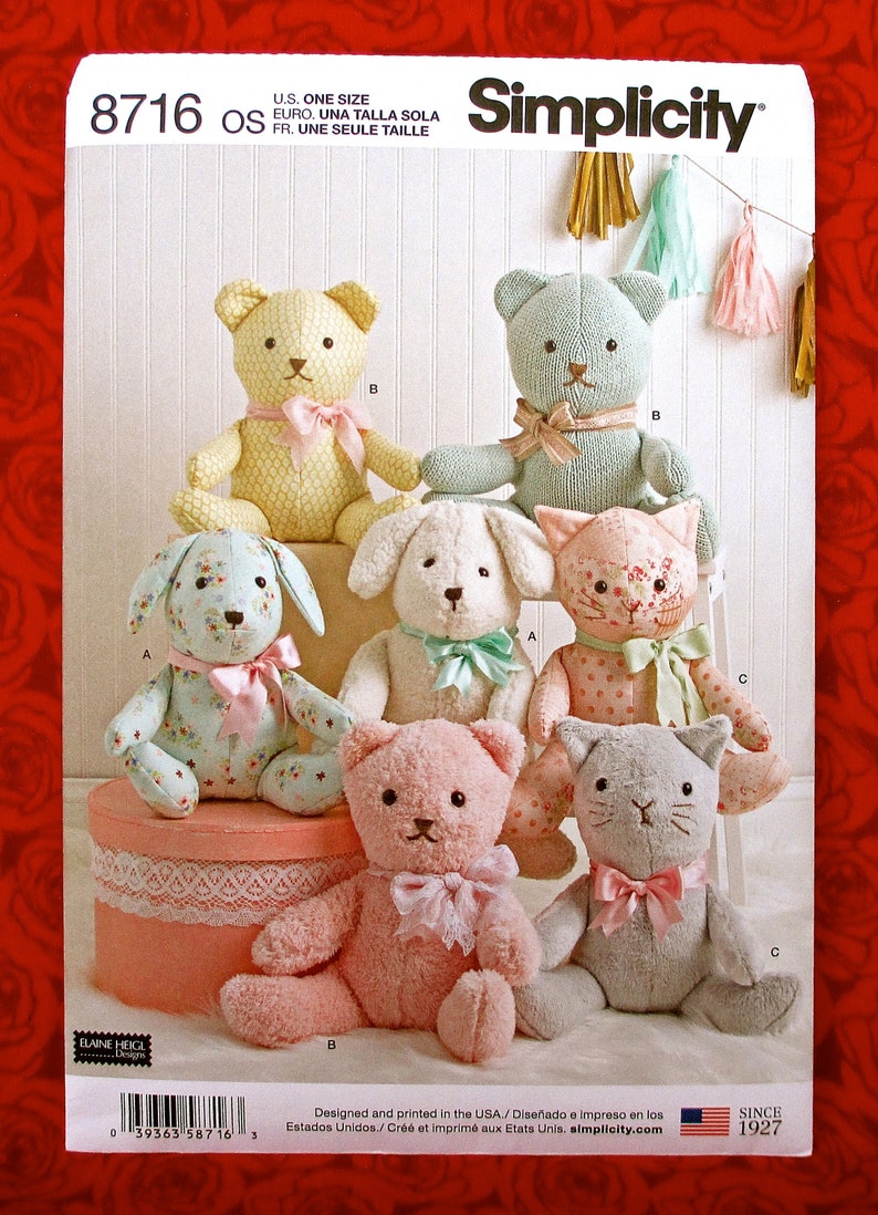 Simplicity Sewing Pattern 8716 Teddy Bear Kitty Cat Dog - Etsy