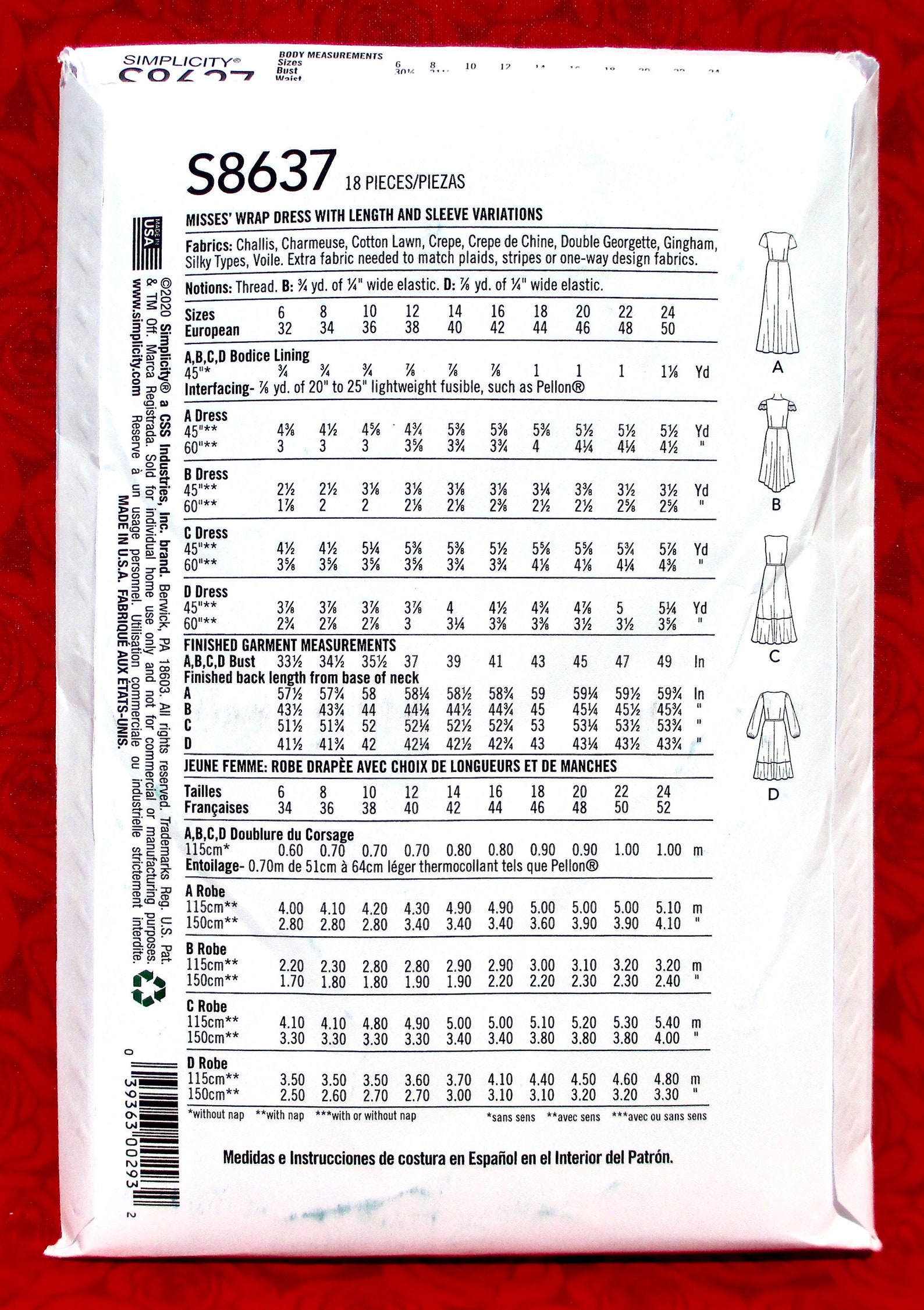 Simplicity Sewing Pattern 8637 Wrap & Tie Dress Ruffle - Etsy