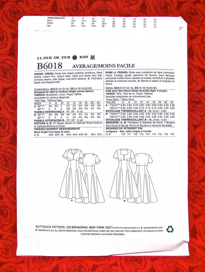 Butterick Sewing Pattern B6018 Dress Fitted Bodice Flared - Etsy