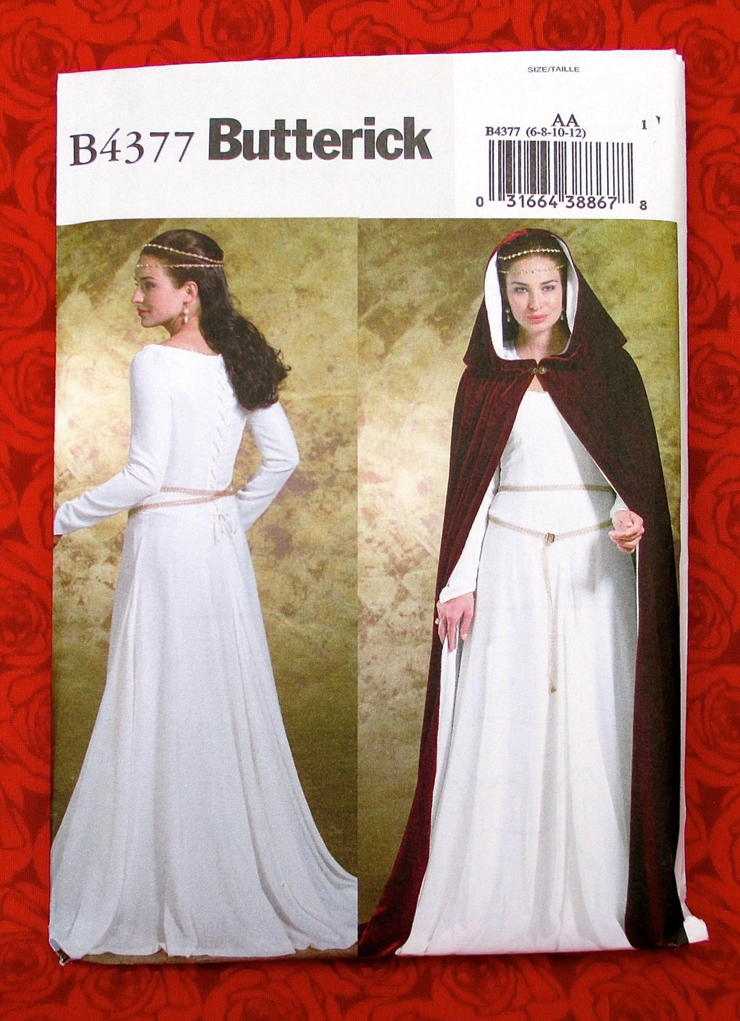 Butterick Costume Sewing Pattern B4377, Medieval Gown Dress, Long Cape ...