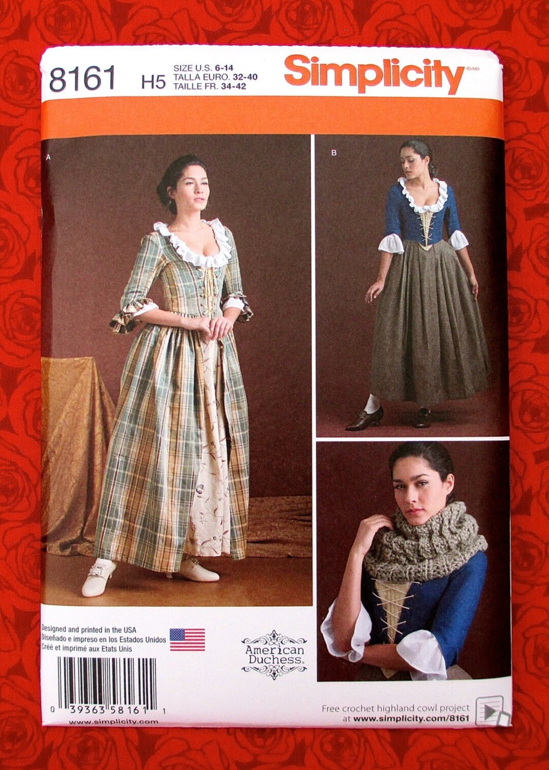 Simplicity Sewing Pattern 8161, 1700's Highland Dress Gown, Bodice ...