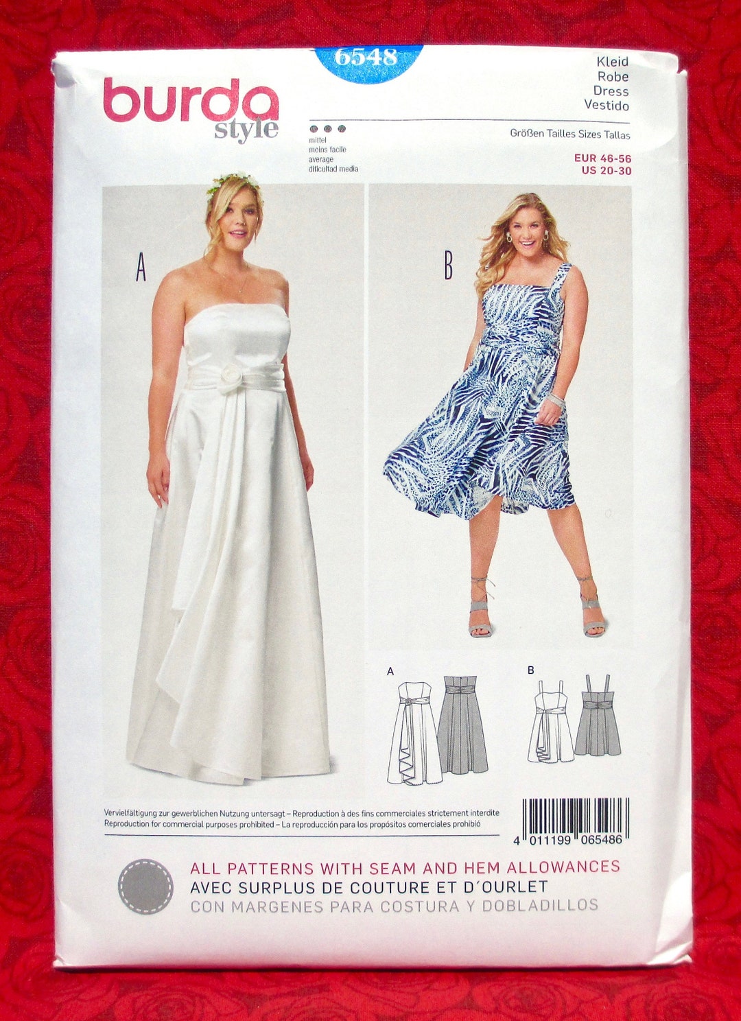 Burda Sewing Pattern 6548, Strapless Wedding Gown, Evening Dress ...