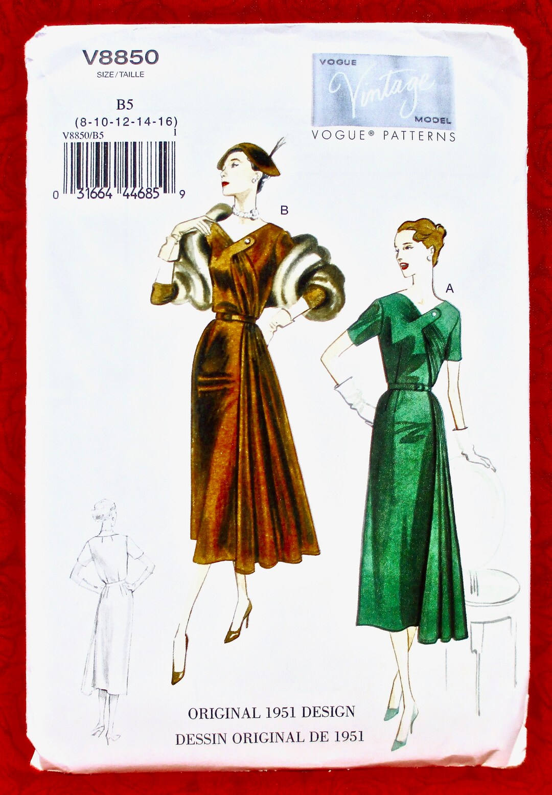 Vogue Sewing Pattern V8850 Gathered Draped Dress, 1950's Retro MCM ...