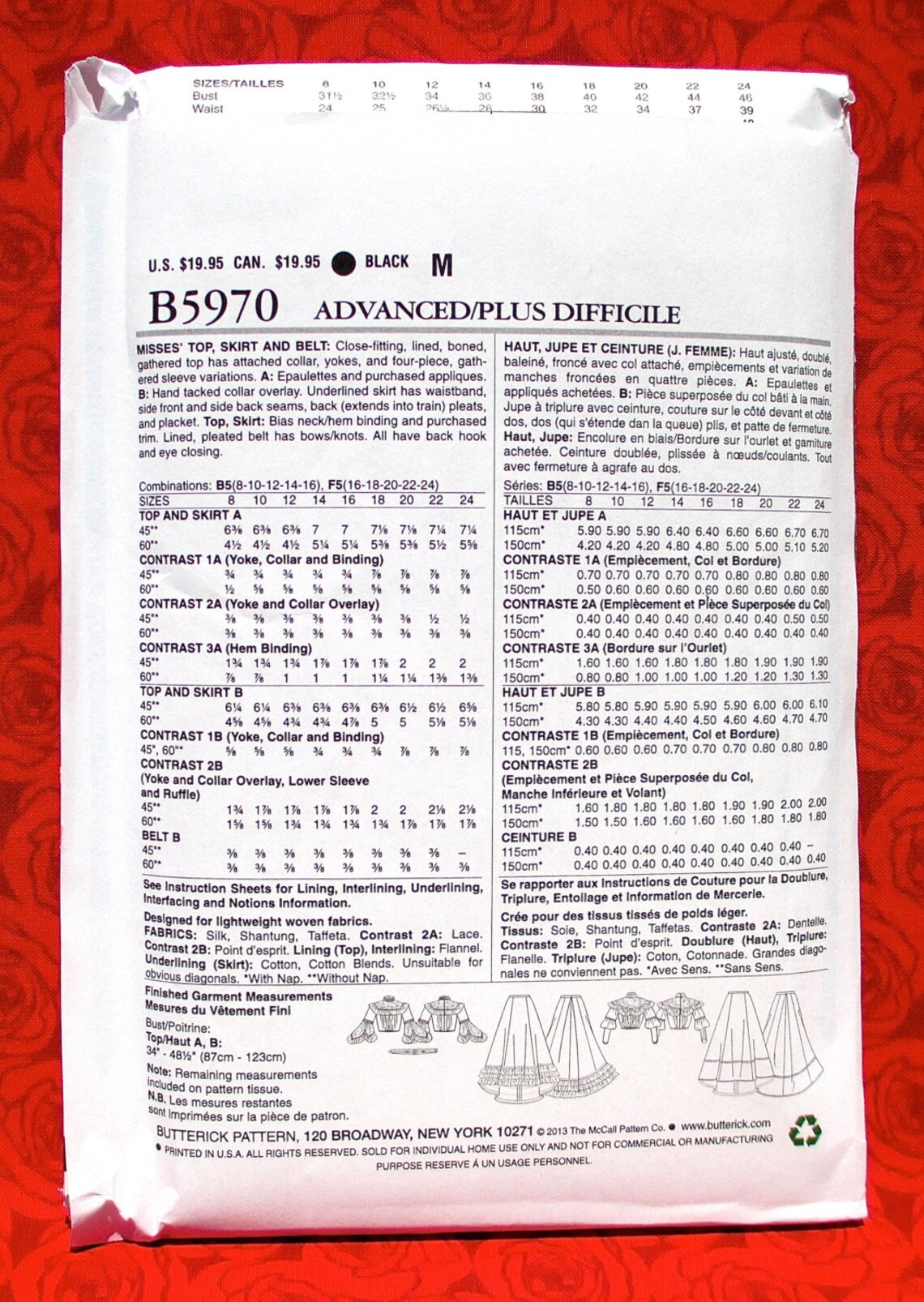 Butterick Sewing Pattern B5970 Victorian Edwardian Costume - Etsy