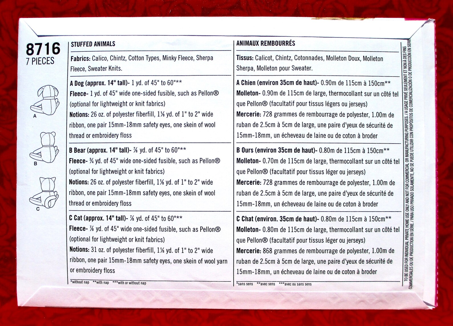 Simplicity Sewing Pattern 8716 Teddy Bear Kitty Cat Dog - Etsy