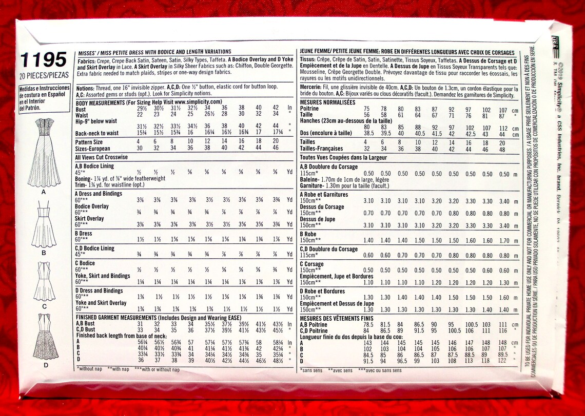 Simplicity Sewing Pattern 1195 Evening Gown Special Occasion - Etsy
