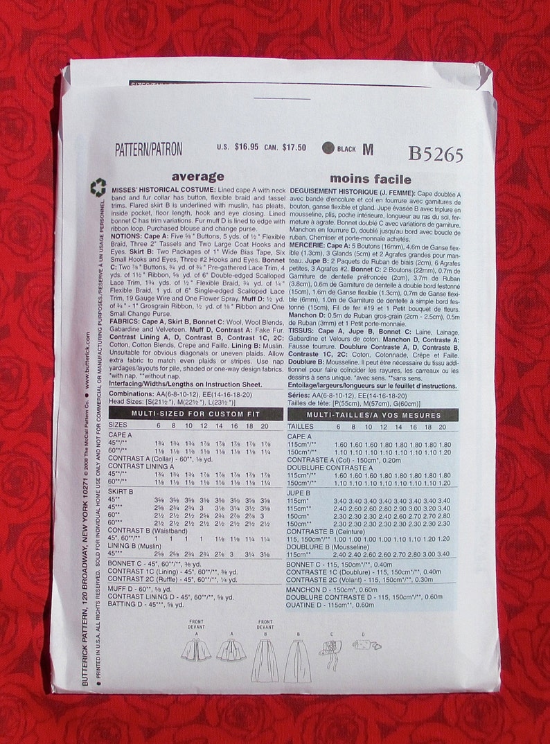 Butterick Sewing Pattern B5265 Victorian Costume Bonnet | Etsy
