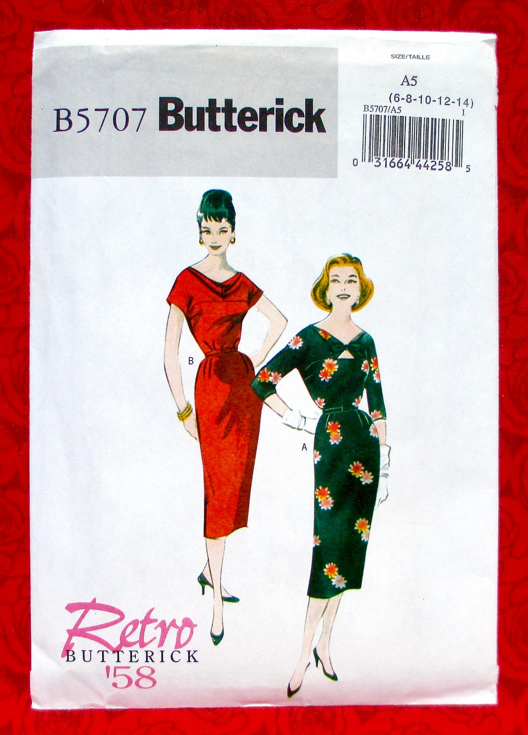 Butterick Easy Sewing Pattern B5707 1950's Dress, Fitted Bodice, Slim ...