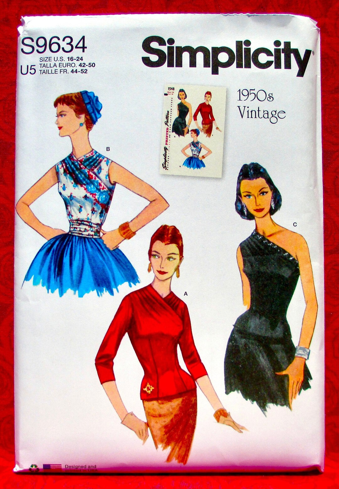 Simplicity Sewing Pattern S9634, 1950's Surplice Blouses, Three Quarter ...