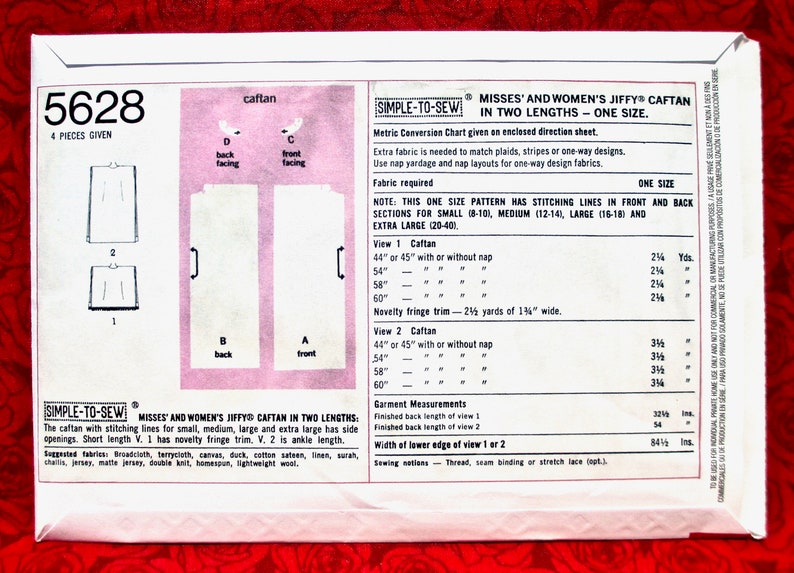 Simplicity Easy Sewing Pattern 5628 Caftan Maxi & Short - Etsy