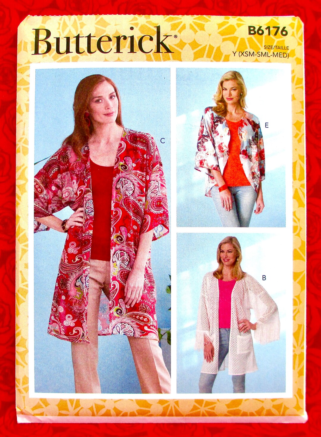 Butterick B6176 Easy Sewing Pattern, Kimono Jacket Coat, Hi Lo Top ...