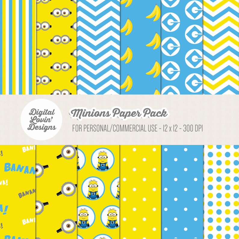 INSTANT DOWNLOAD - 12 Minions Inspired Digital Papers for Scrapbooking ...