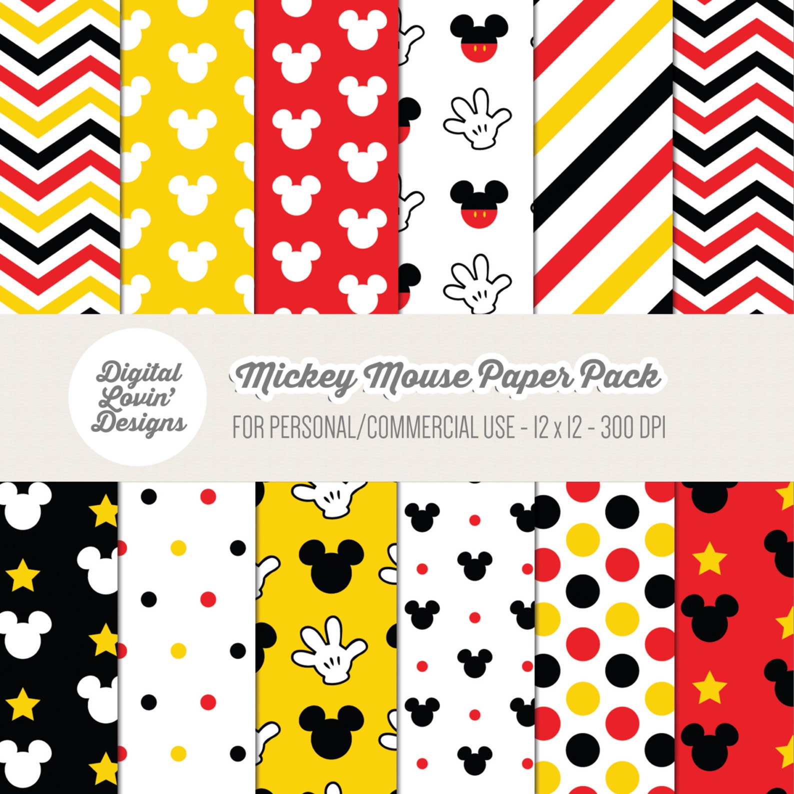 INSTANT DOWNLOAD 12 Mickey Mouse Inspired Digital Papers / - Etsy