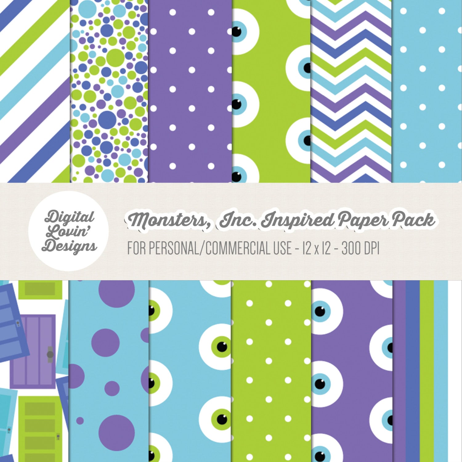 INSTANT DOWNLOAD - 12 monstruos, Inc. Digital papeles para Scrapbooking ...