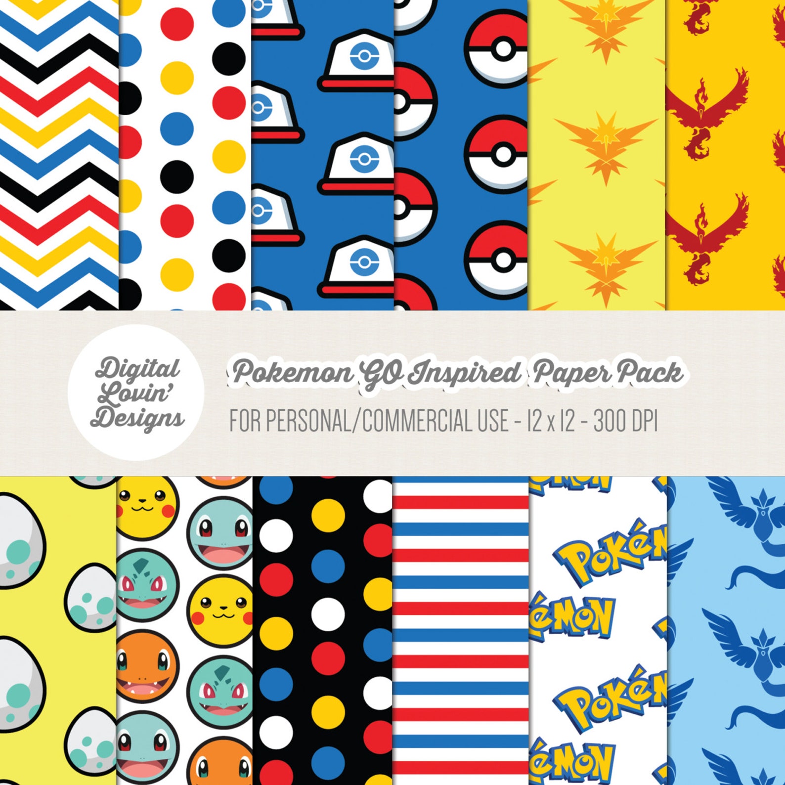 INSTANT DOWNLOAD 12 Pokemon GO Inspired Digital Papers for Scrapbooking ...