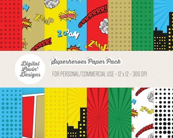 Comic Superhero Themed Digital Paper Commercial Use - Etsy