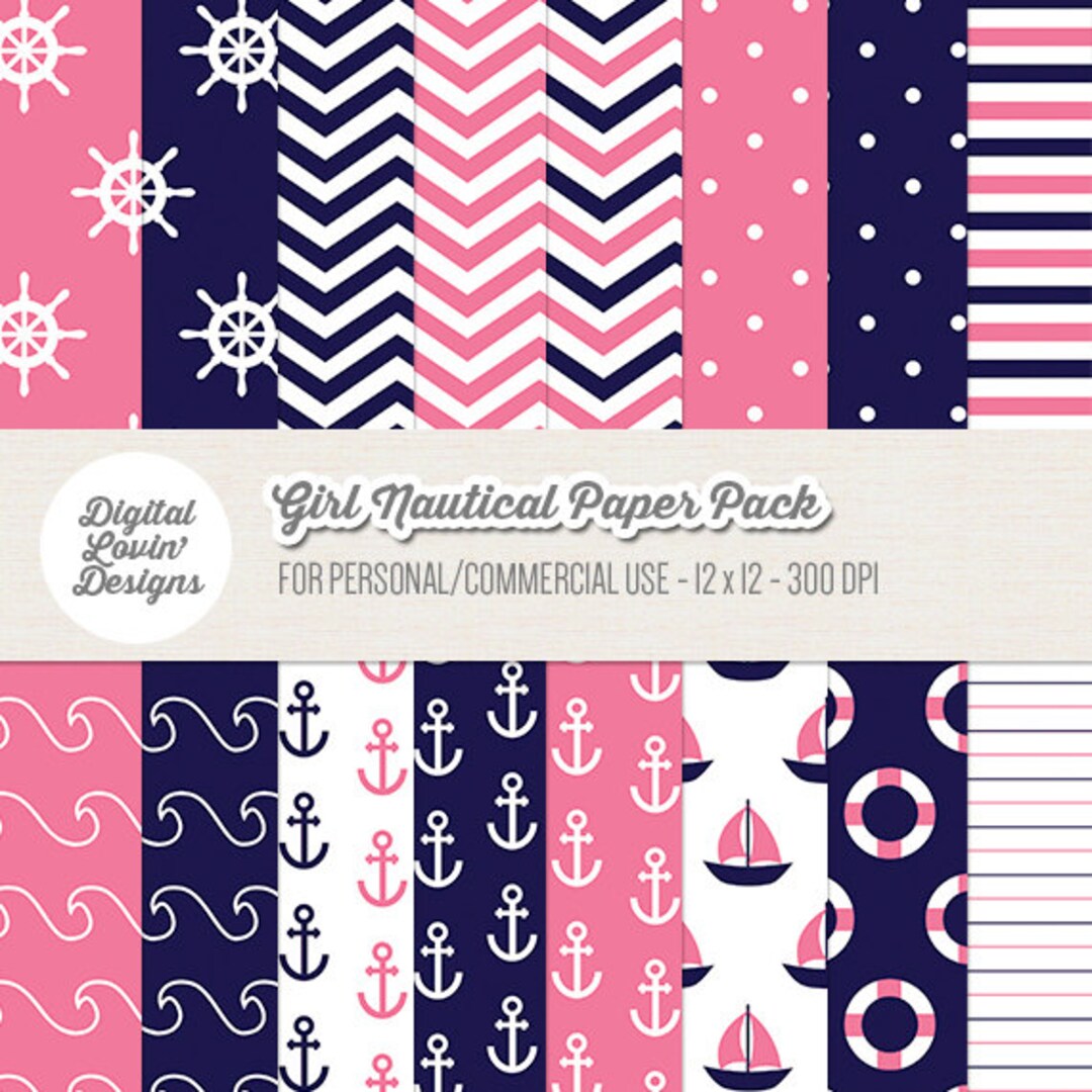 INSTANT DOWNLOAD - 16 Girl Nautical Papers for Scrapbooking, Crafts ...