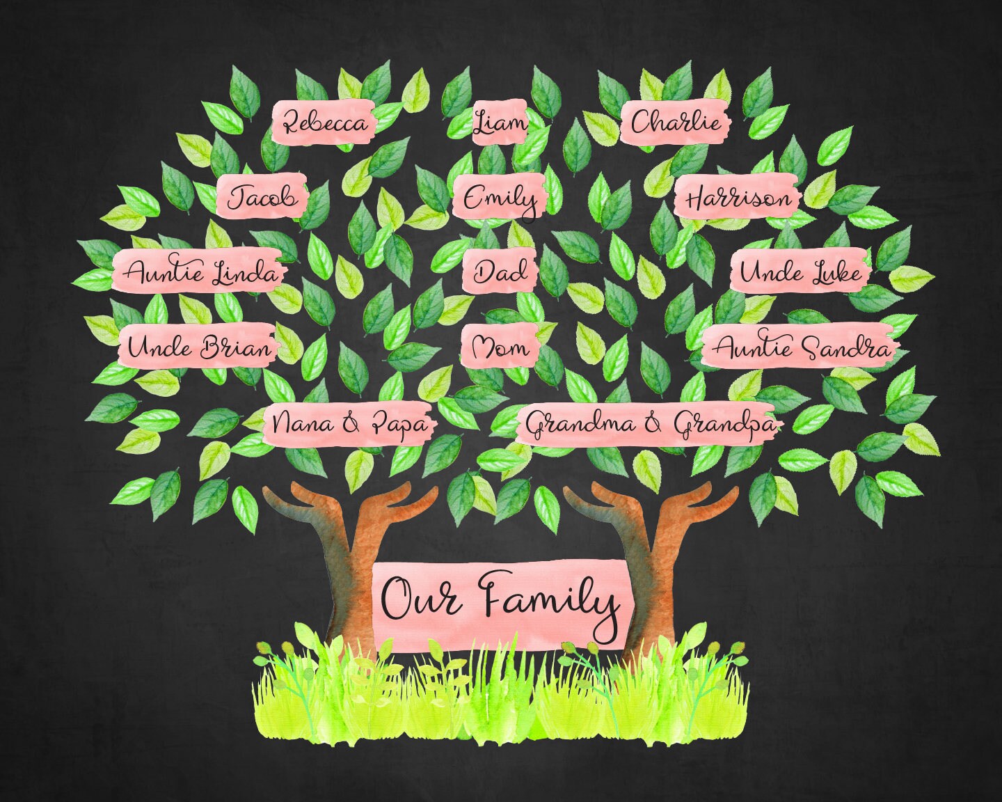 Double Family Tree: 3 to 4 Generations black Background - Etsy