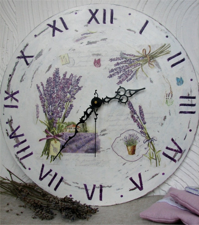 Handmade clock. Decoupage technique. Lavender. Provence. Wall | Etsy