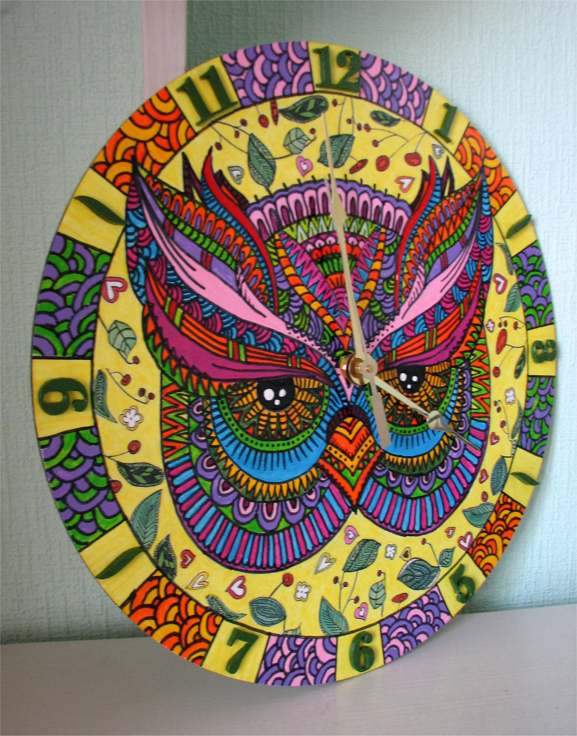 Handmade Clock. owls Head Hand-painted Decorative Wall Clock. Home ...